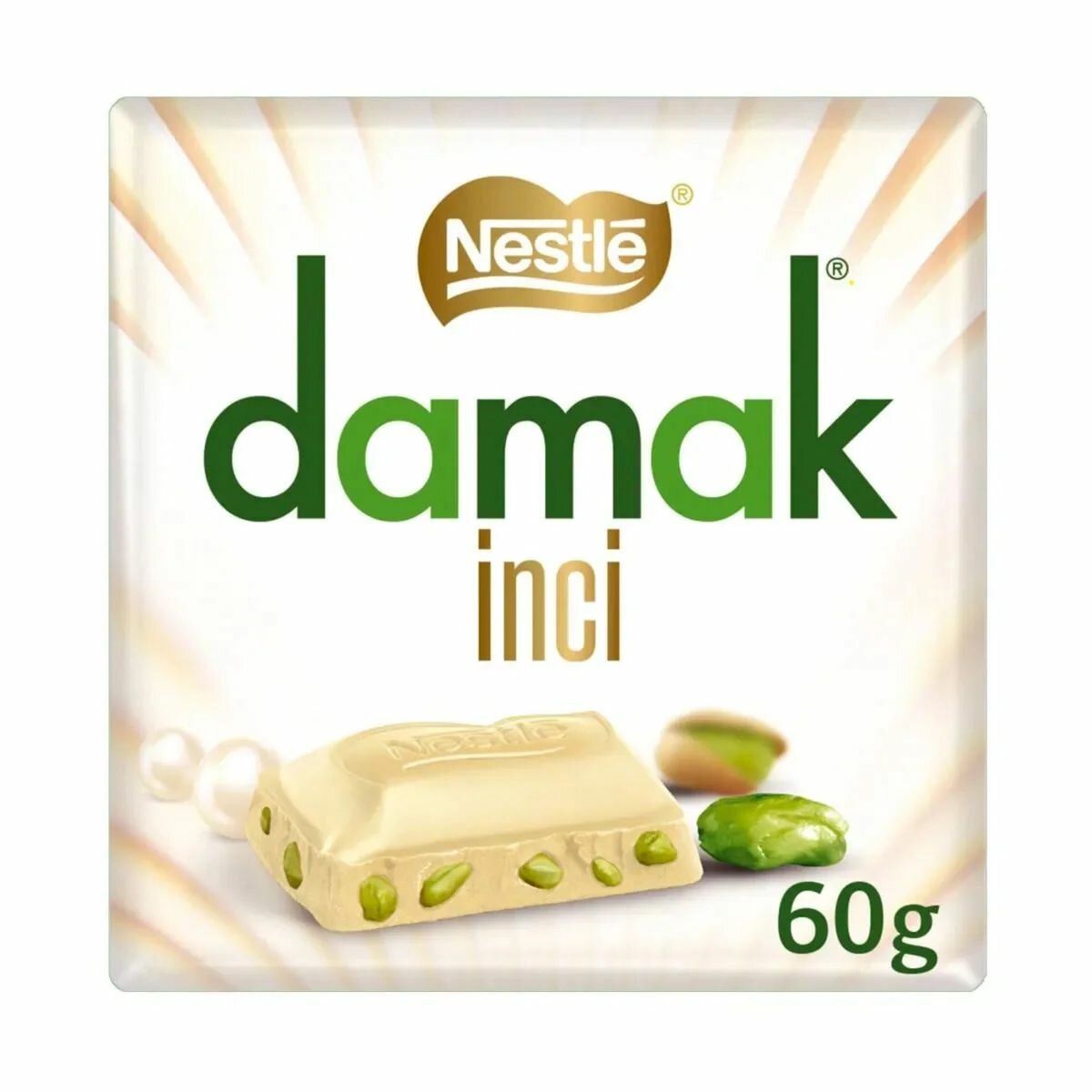 Шоколад DAMAK Nestle INCI Белый с кусочками фисташек 60г