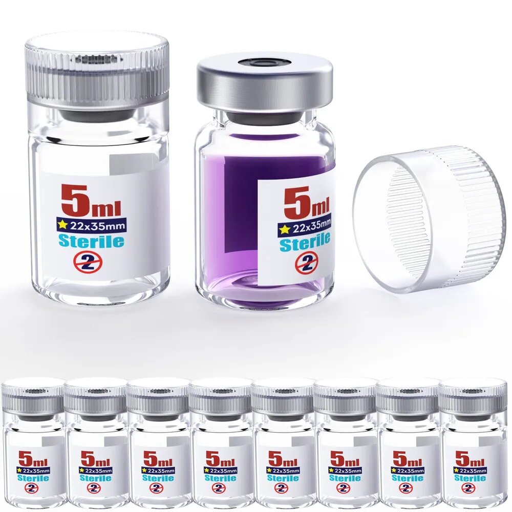 Стерильные пустые флаконы с многоразовой крышкой и 20 мм самозаживляющимся портом для инъекций, стеклянные флаконы с пряжкой, стерильная упаковка, 5 мл 10 штук, прозрачные