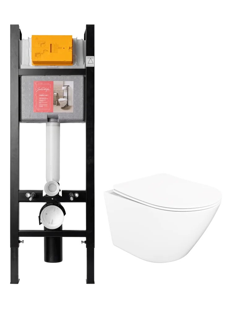 Комплект 3 в 1: Инсталляция Jacob Delafon E33131RU-NF / Унитаз подвесной STWORKI Левангер S07401WH безободковый, с микролифтом / Комплект креплений