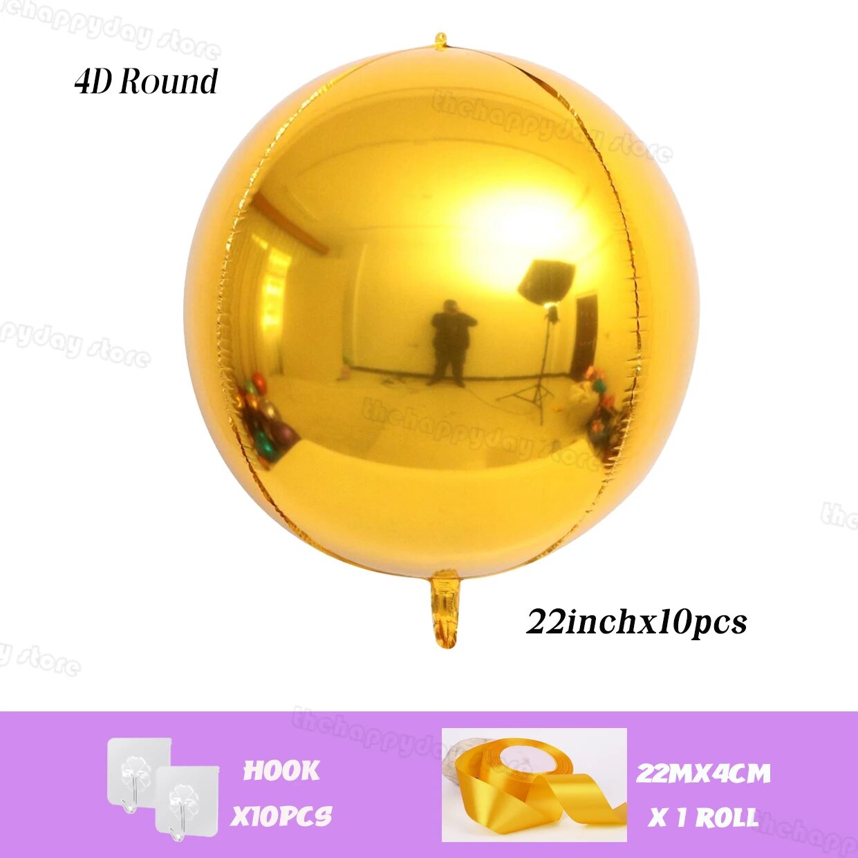 Золотые 4D круглые шары 22 дюйма (10 шт.)