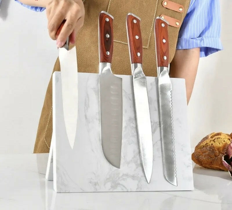 Держатель для ножей SuperMagnit, мраморный, магнитный, белый