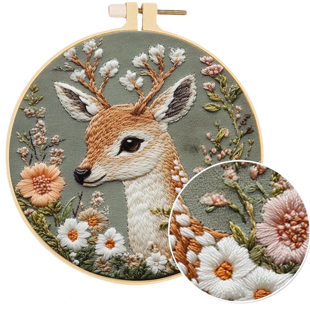 Набор для вышивания "Олень и ромашка" No Hoop