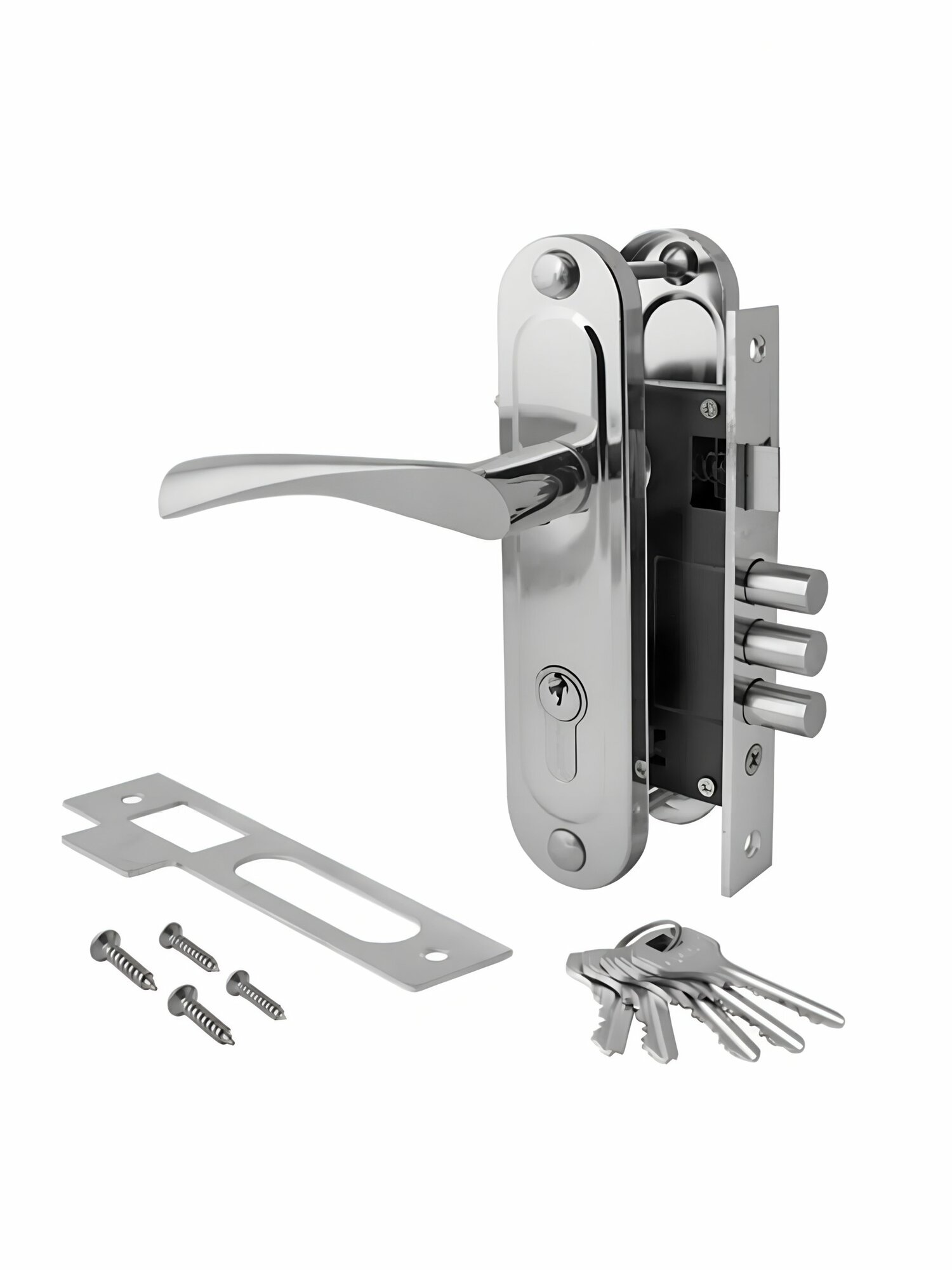 Замок врезной Avers, 1023/60-CR, 28070, ручка в комплекте, цилиндровый, хром