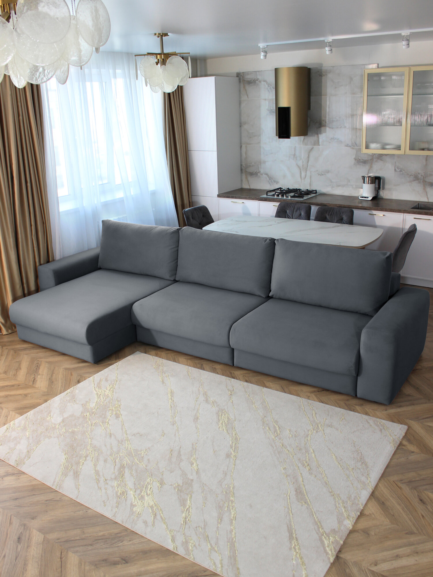 Диван-кровать Лофт серый, левый угол, Независимый Пружинный Блок, механизм выкатная Еврокнижка, 350х155х65 см