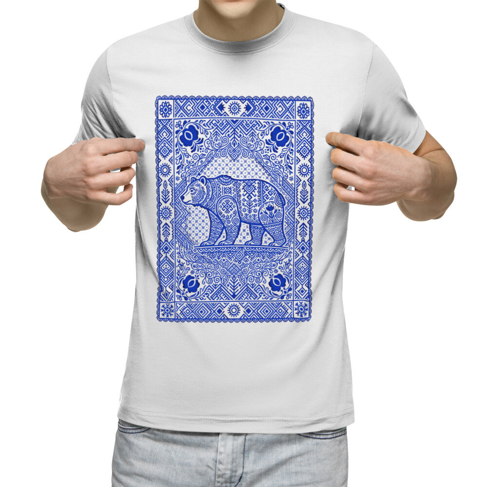 Мужская футболка «Славянский медведь: оберег-узор русский» (белый, 2XL)