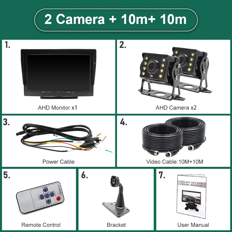 AHD монитор 10" IPS + 2 камеры с кабелем 10м