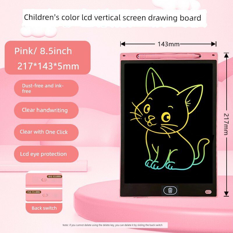 Вертикальный 8.5-дюймовый цветной LCD рисующий планшет для детей, без пятен и стираемый, розовый