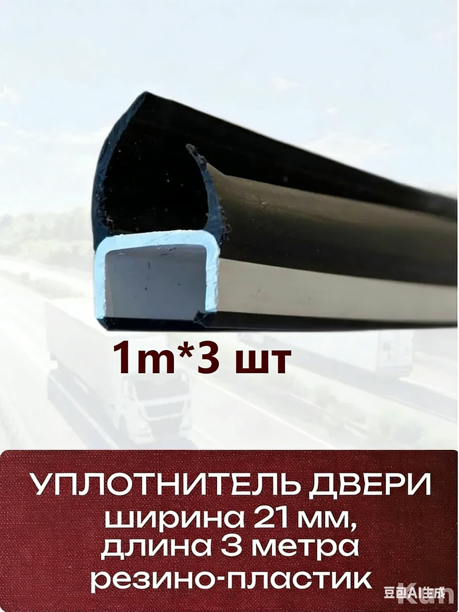 П-образный уплотнитель 3M для фургона и прицепа, резинопластик 21 мм, хлыст 1 м — герметизация ворот и защита груза