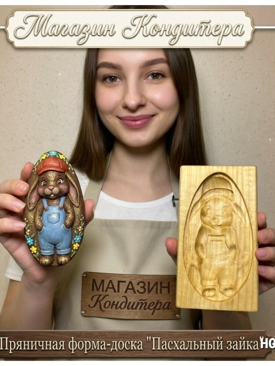 Пряничная форма-доска "Пасхальный зайка" для пряников и печенья.