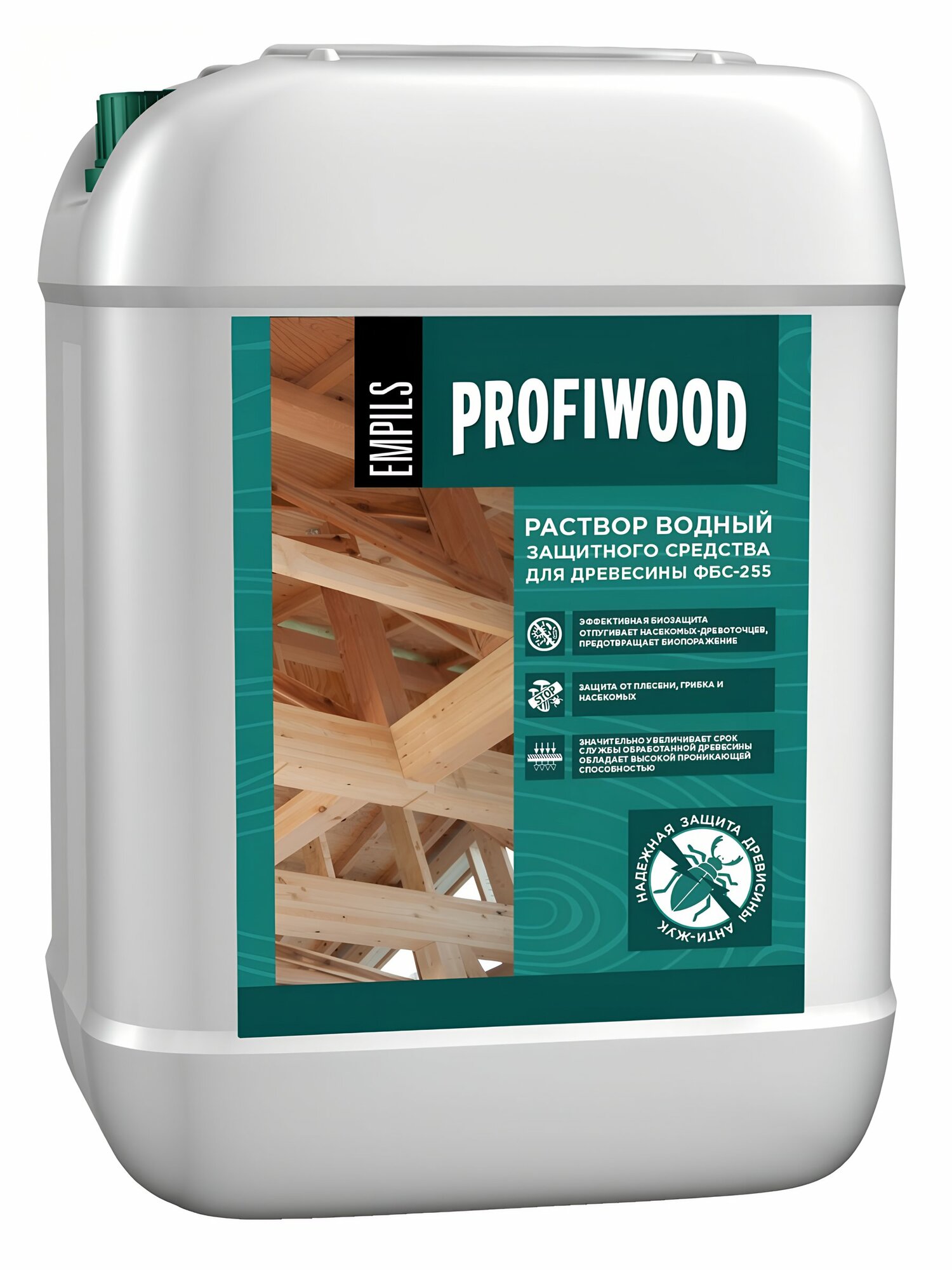 Антисептик Profiwood Антижук ФБС-255, дерево, 5 л, неокрашенное покрытие, внутренние, наружные работы.