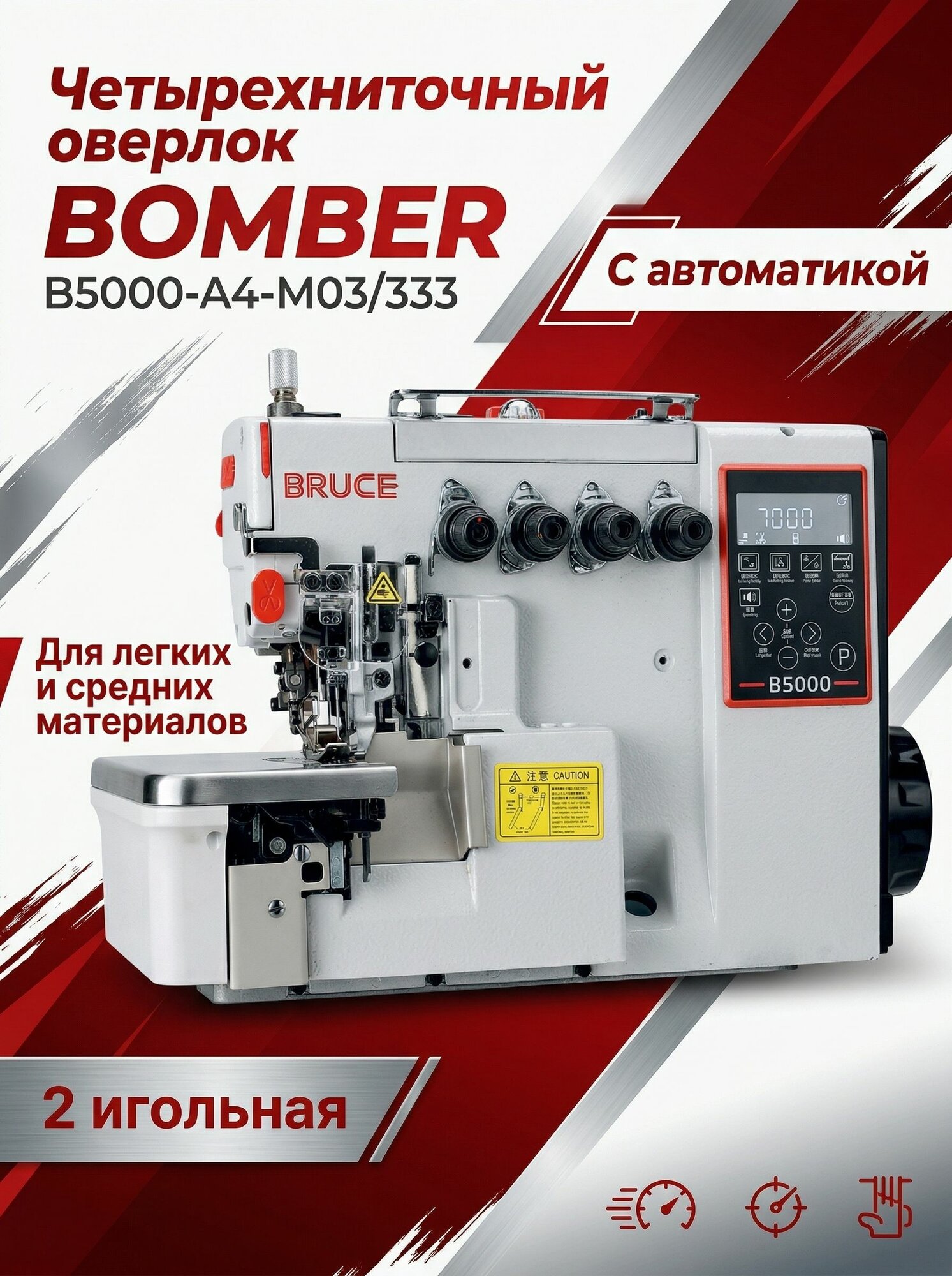 Промышленный 4-х ниточный оверлок BRUCE B 5000 A4-M03/333 BOMBER со стандартным столом