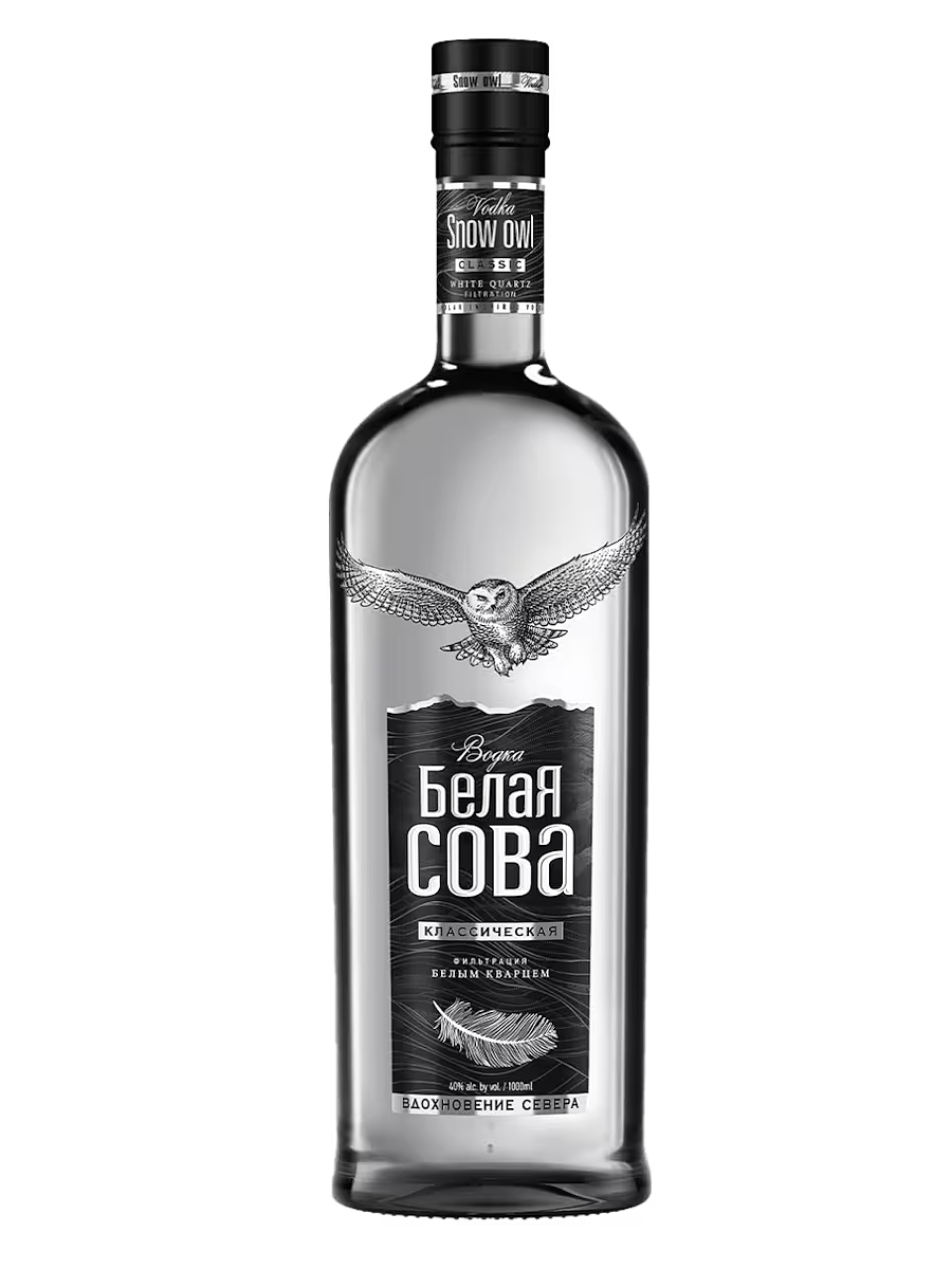 Водка "Белая сова Classic", 1 л, крепость 40%, фильтрация белым песком