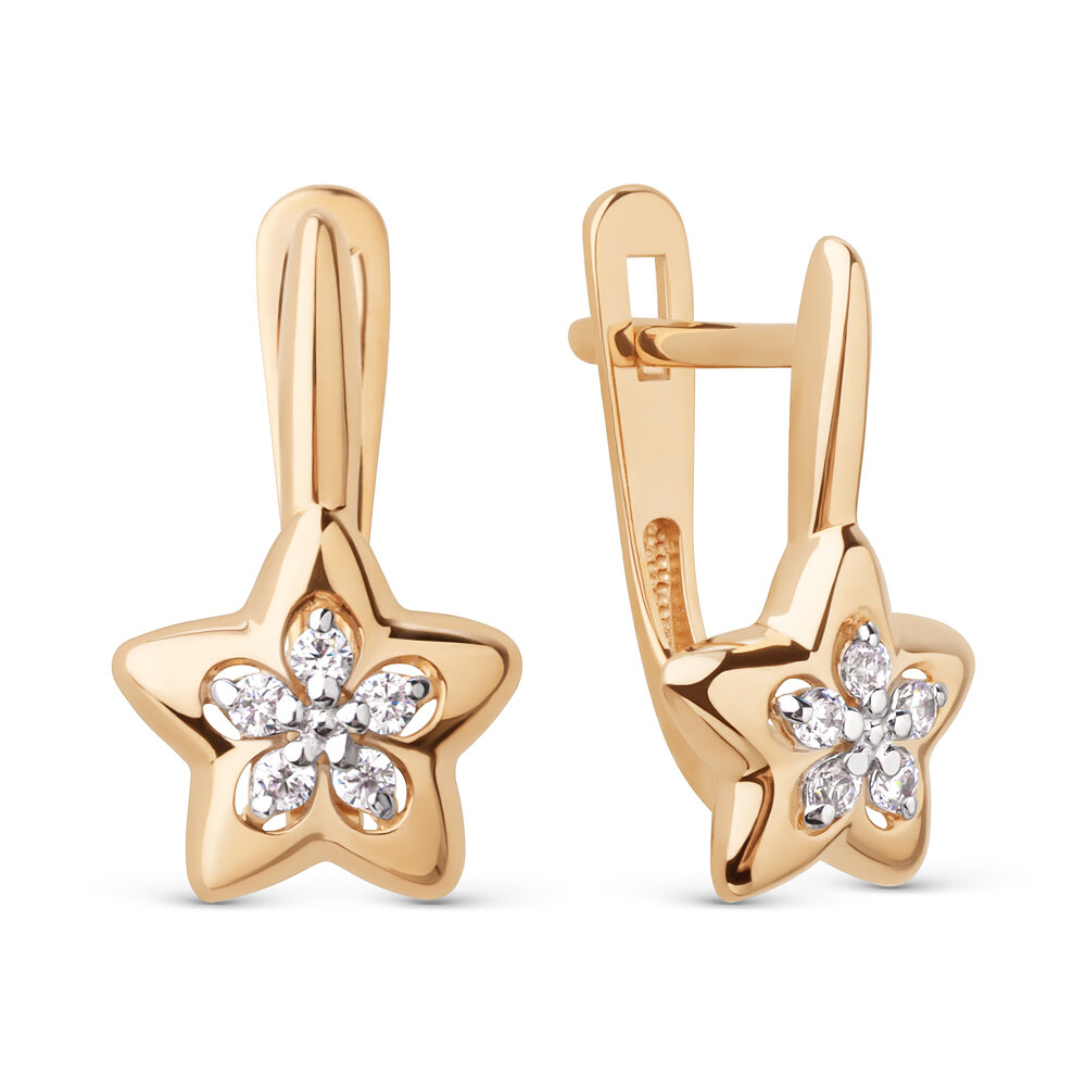 Серьги, красное золото, 375 проба, фианит