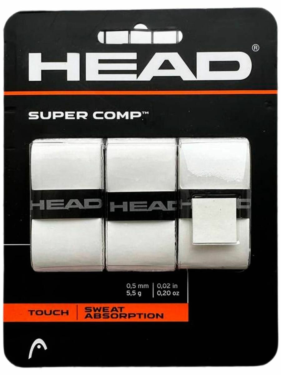 Намотка для теннисной ракетки 3шт Head Super Comp Овергрип впитывающий (Белый)