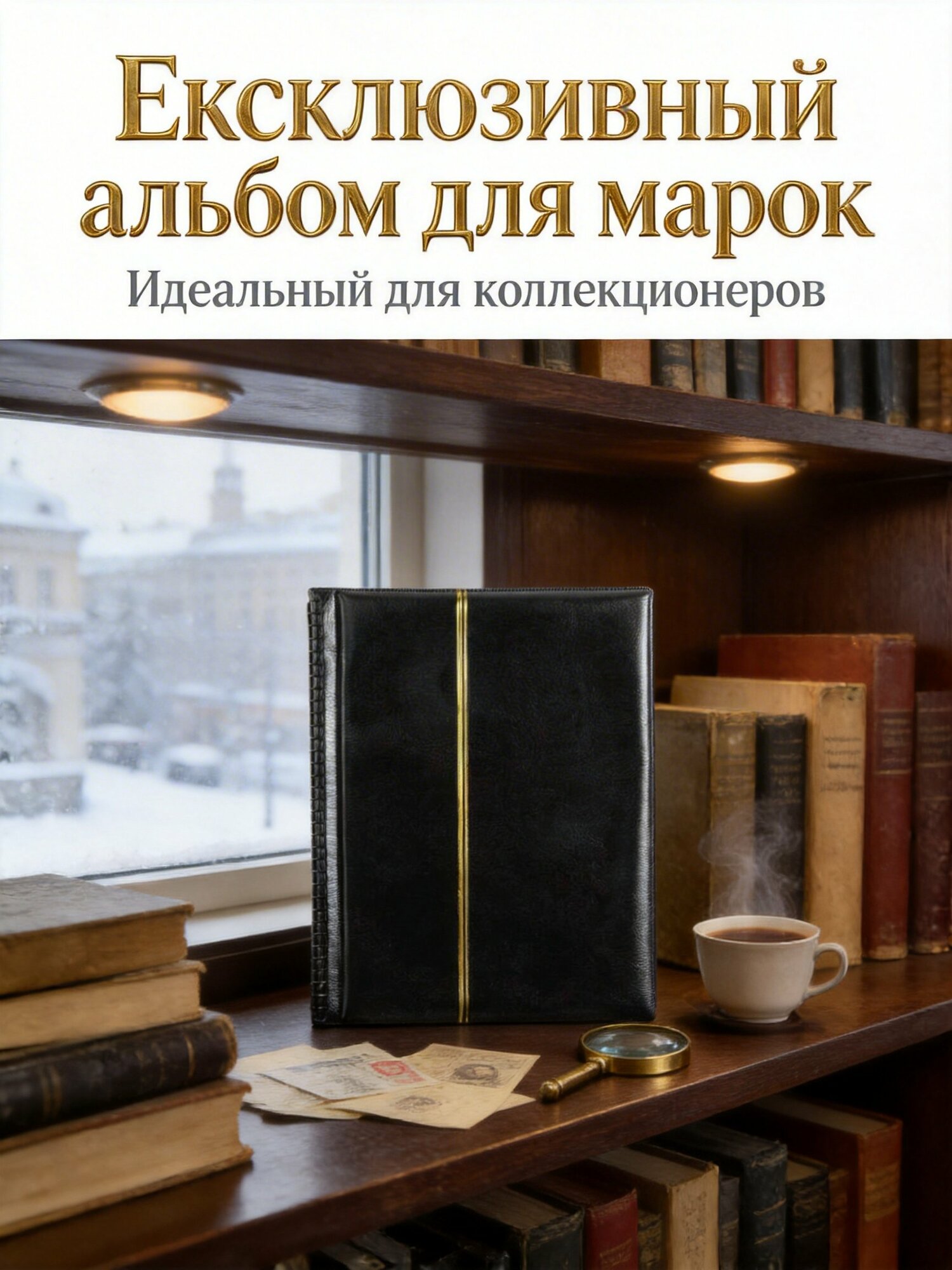 Альбом для коллекционеров марок, 10 листов с прозрачными вставками черного цвета для хранения и демонстрации коллекции