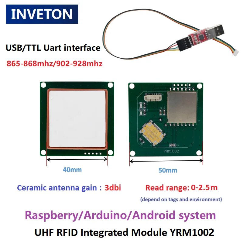 Модуль RFID INVETON YRM100, 868MHz, 3dbi, 40x50mm
