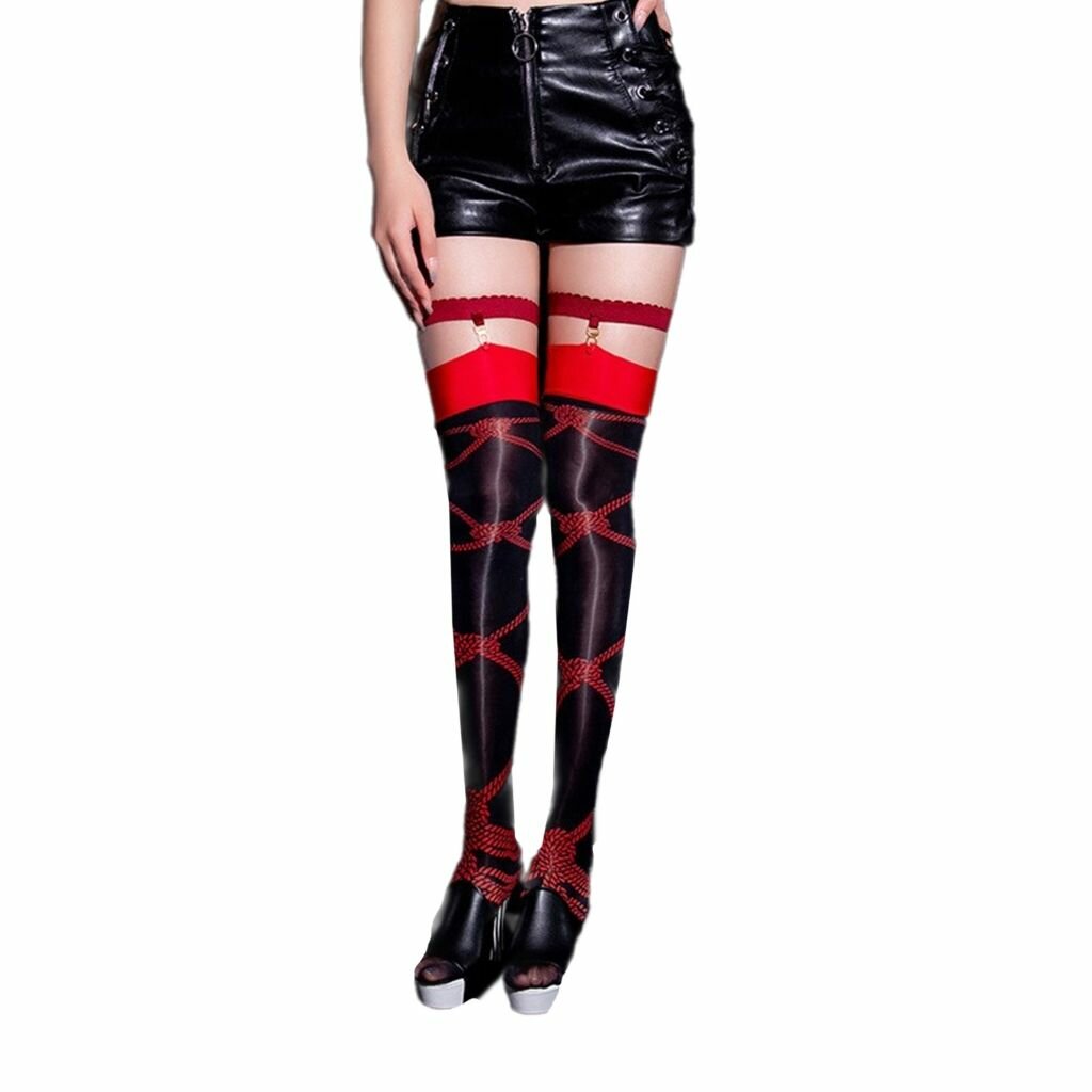 Женский комплект пояса для чулок и чулок Sexy Suspenders с перекрещивающимися бинтами Printed Thigh High Long Sock Lingerie