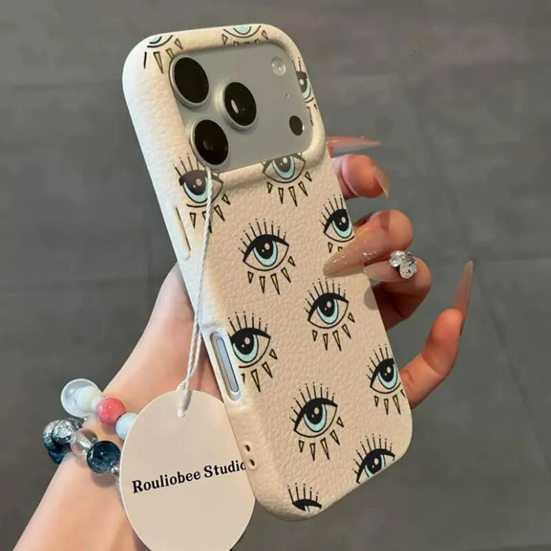 Белый чехол для iPhone с принтом глаз, кожа личи