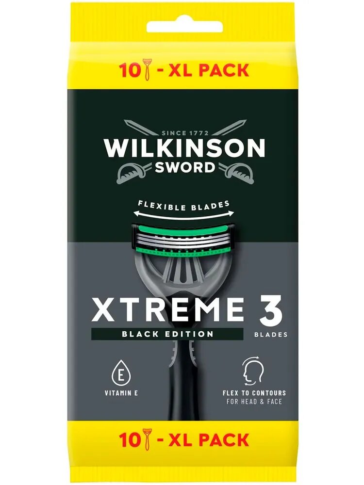 Wilkinson Sword Schick Xtreme 3 Black Edition Одноразовые бритвы (10 станков), 3 лезвия