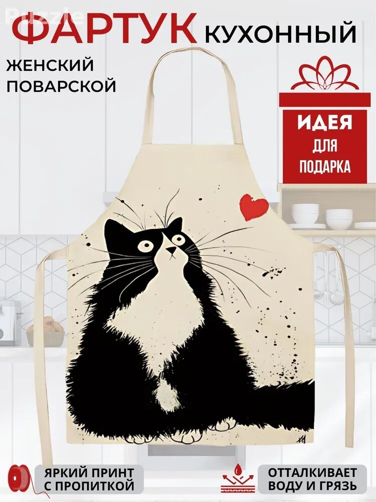 Фартук кухонный 1шт, Кот и сердце
