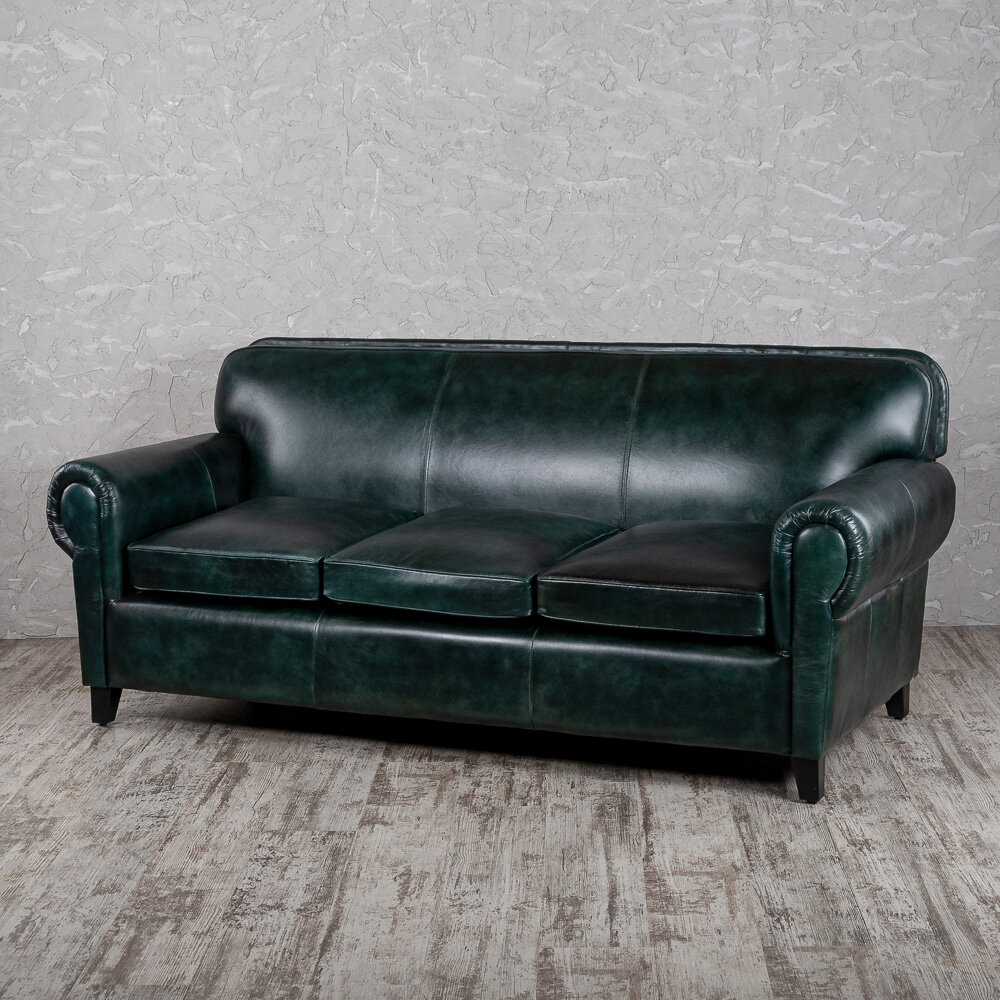 Прямой диван, натуральная кожа буйвола, "Элегант", Decor of Today, механизм нераскладной, 204х90х90 (габариты)