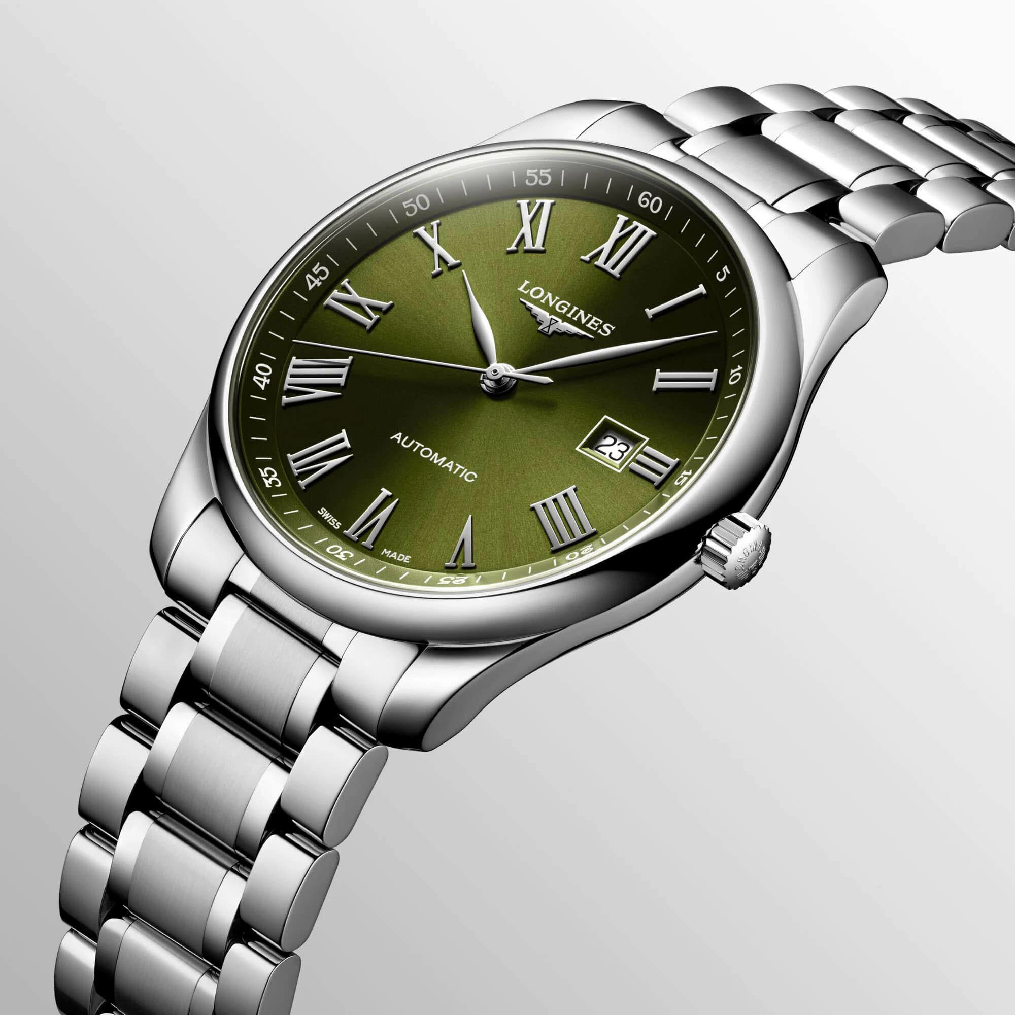 Наручные часы LONGINES, серебряный, хаки — фото 1