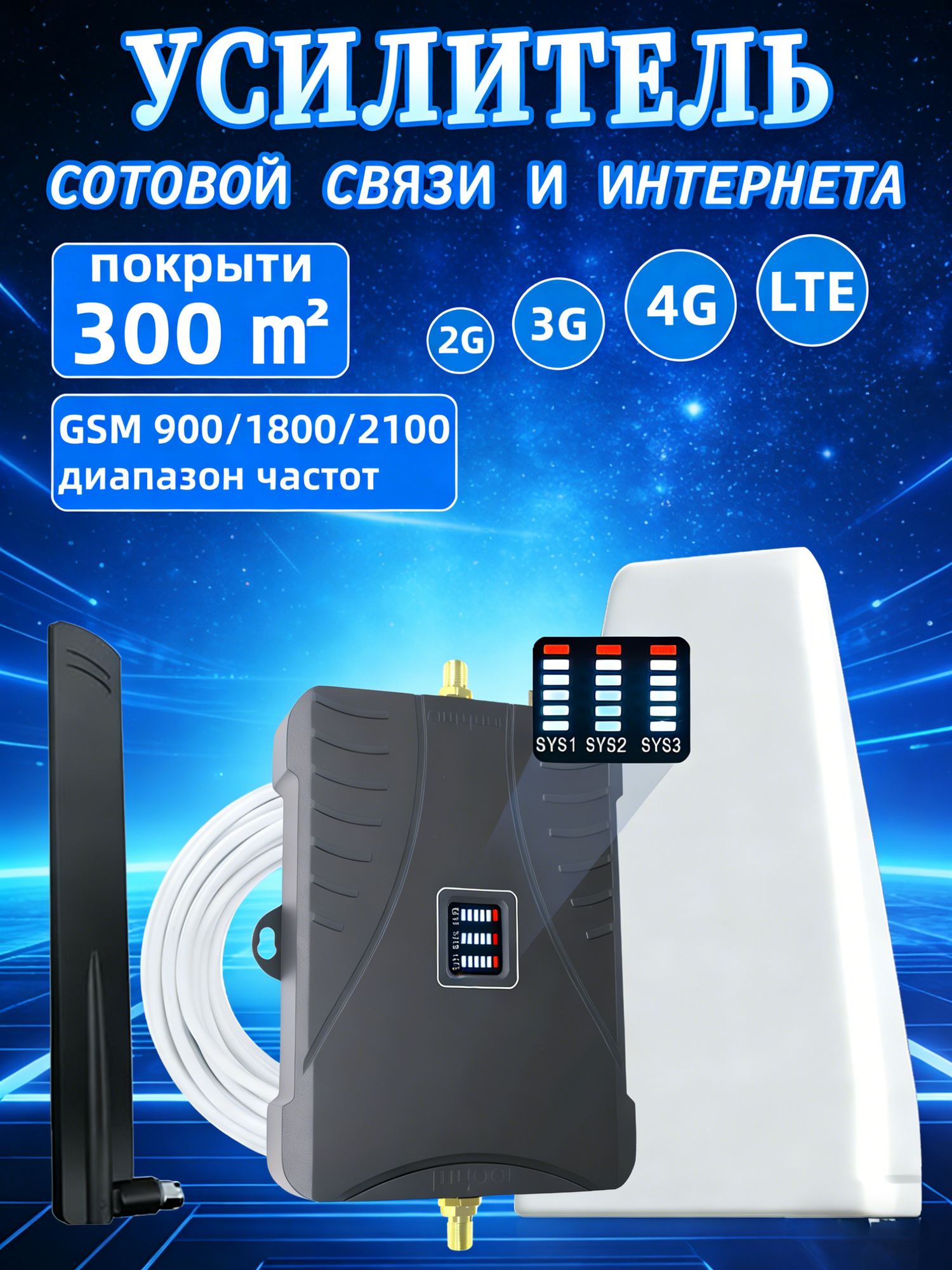 Усилитель сотовой связи-телефона 2G, 3G и 4G, 900 - 1800-2100 МГц -усилитель gsm сигнала