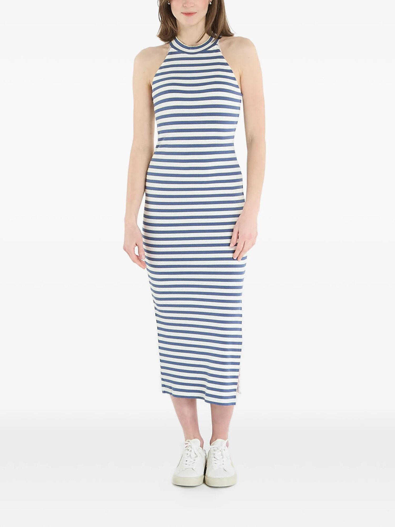 Платье Striped ribbed-knit midi dress