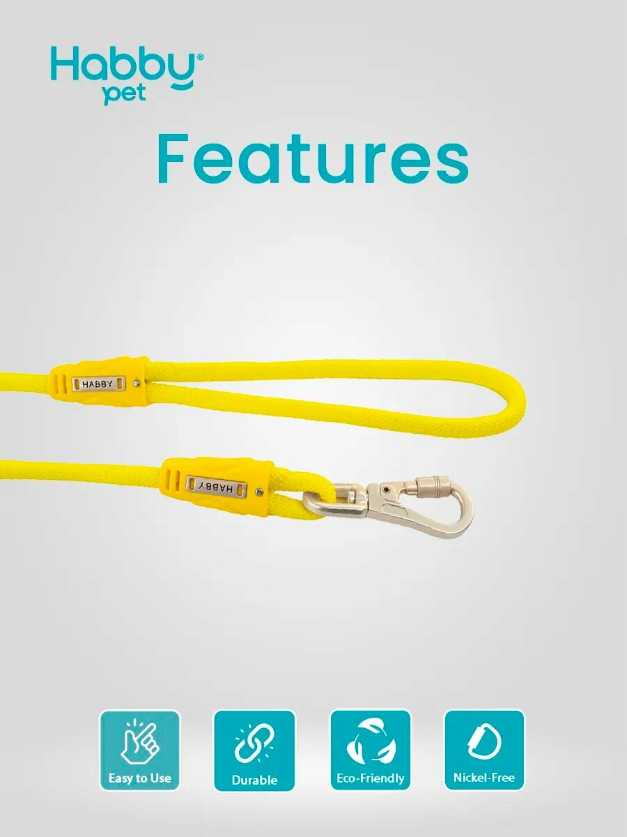 Поводок Habby Pet Cord Leash, для собак, быстросъемный, желтый — фото 1