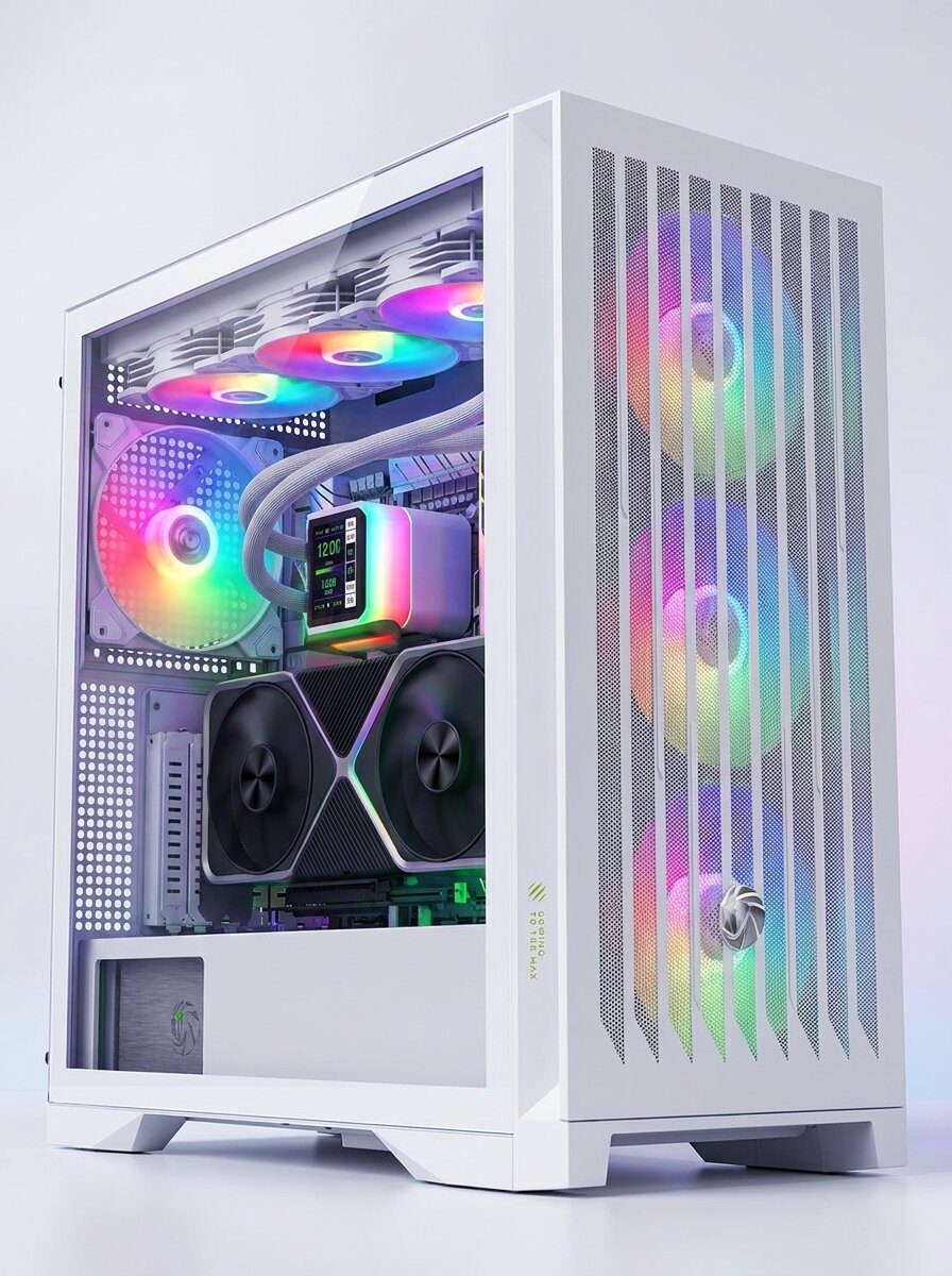 Корпус для ПК GAMEMAX Leader 2 WH без БП Full-Tower E-ATX, поддержка BTF, Закаленное стекло 4*140мм ARGB