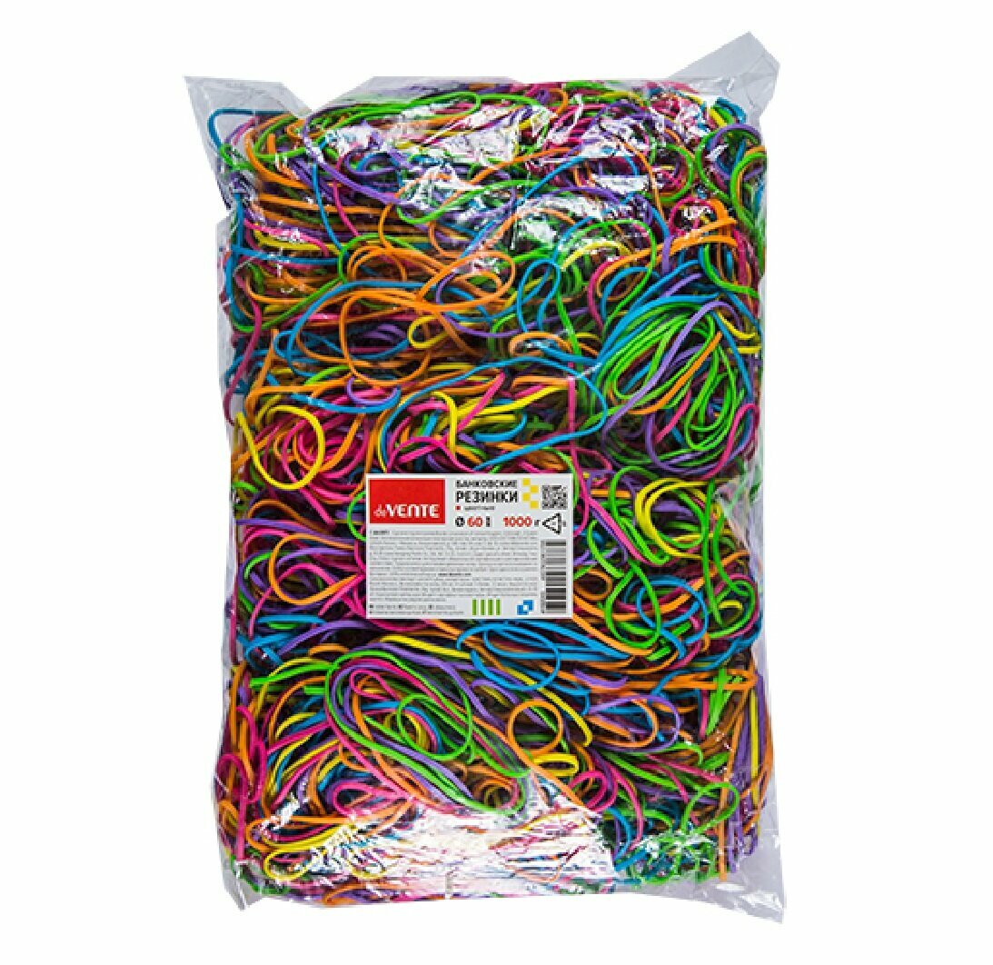 Резинка банковская DeVente, каучук, длина 60 см, яркая, 1000 г