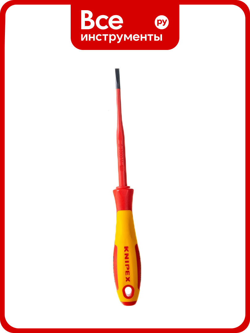 Отвертка KNIPEX SL4.0x0.8 шлицевая тонкая VDE, L лезвия 100 мм, 1000V, 2-комп. рук-ка KN-982040SL