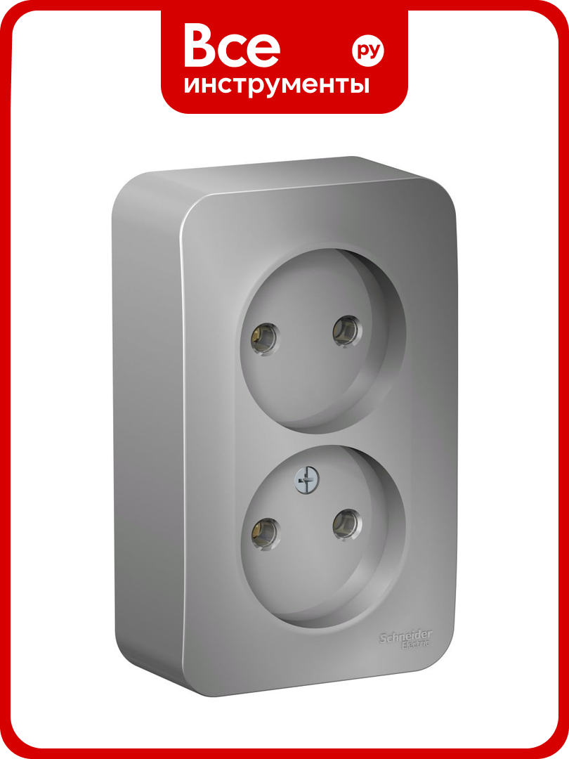 2-ая наружная розетка Systeme Electric Blanca алюминий, без заземления, без шторок, 16А,