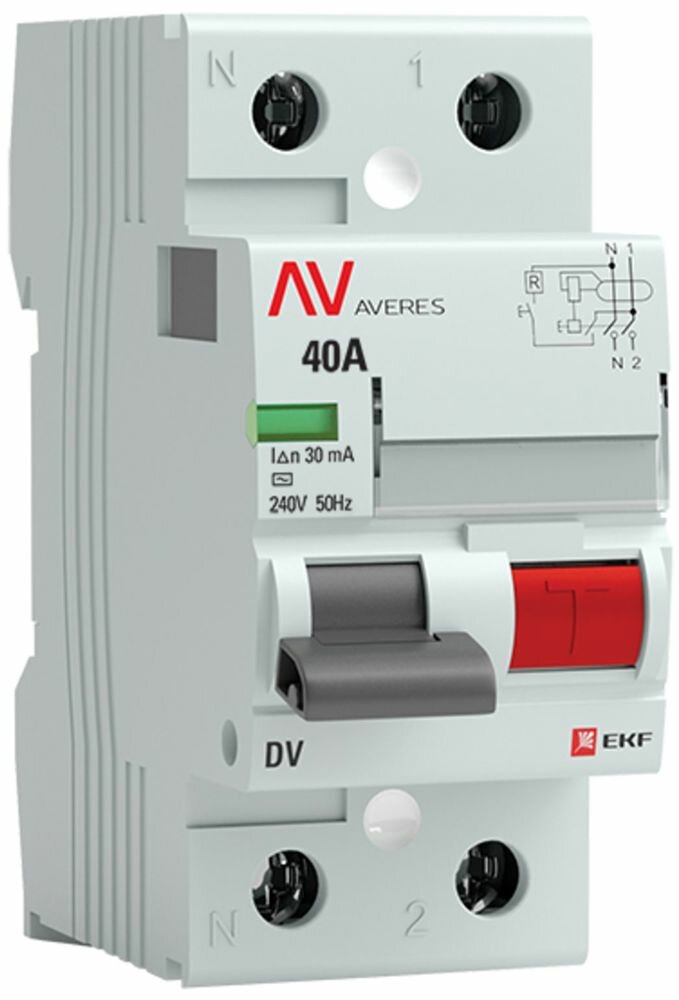 УЗО EKF Averes DV 2P 40 A 30 мА 10 кА AC rccb-2-40-30-ac-av