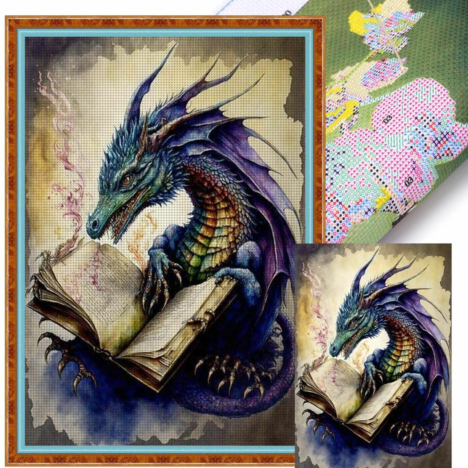 Крестиком вышивка Дракон, читающий книгу на хлопковой канве 11CT, набор для вышивания, размер 40 60 см