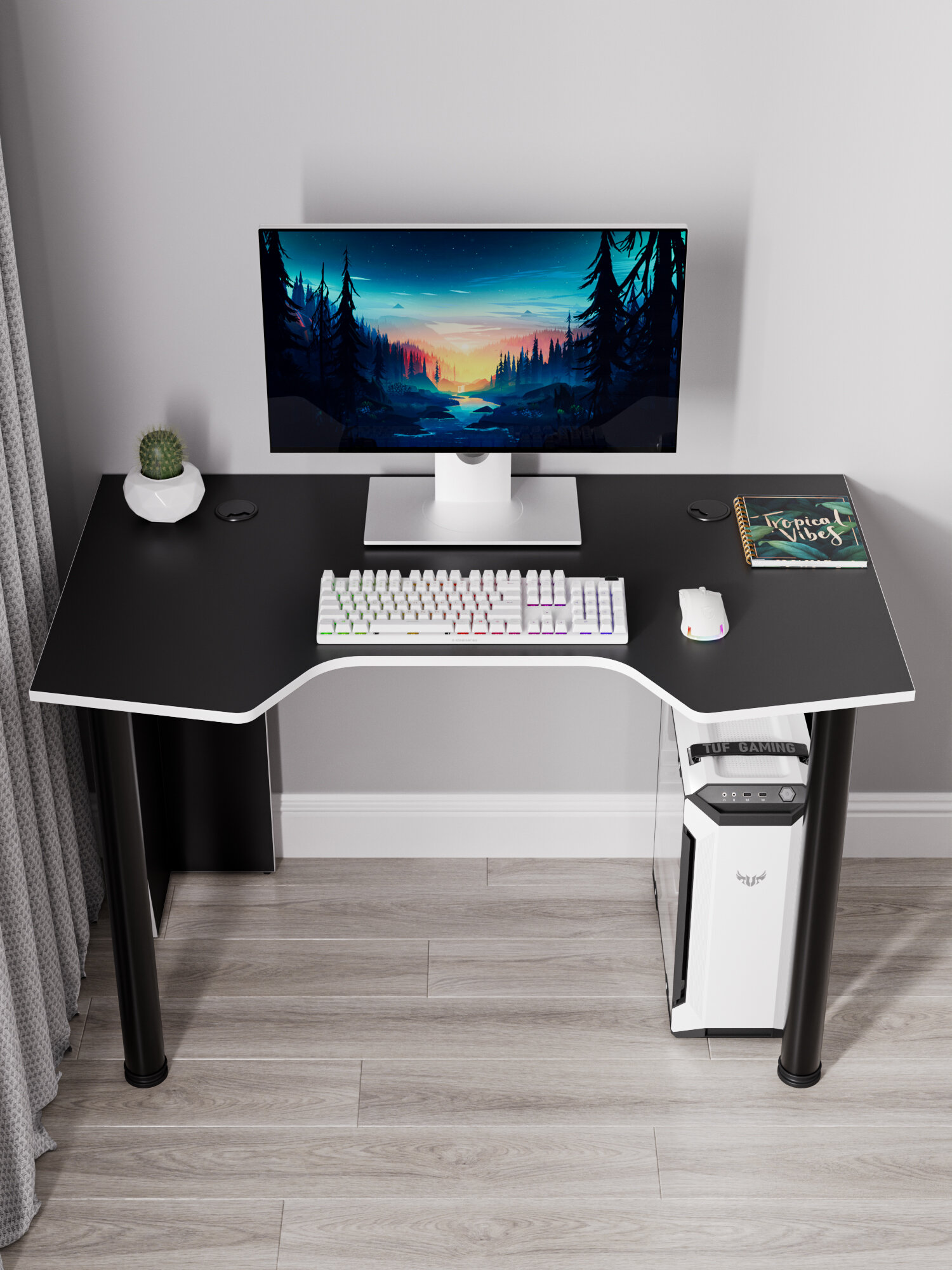 Компьютерный стол игровой, черно-белый, 120 см x 72 см x 73 см