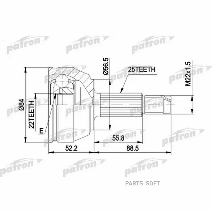 ШРУС наружн к-кт 25x55.5x22 FORD: ESCORT с ABS 9.90- от официального дистрибьютора, PATRON, артикул PCV1125