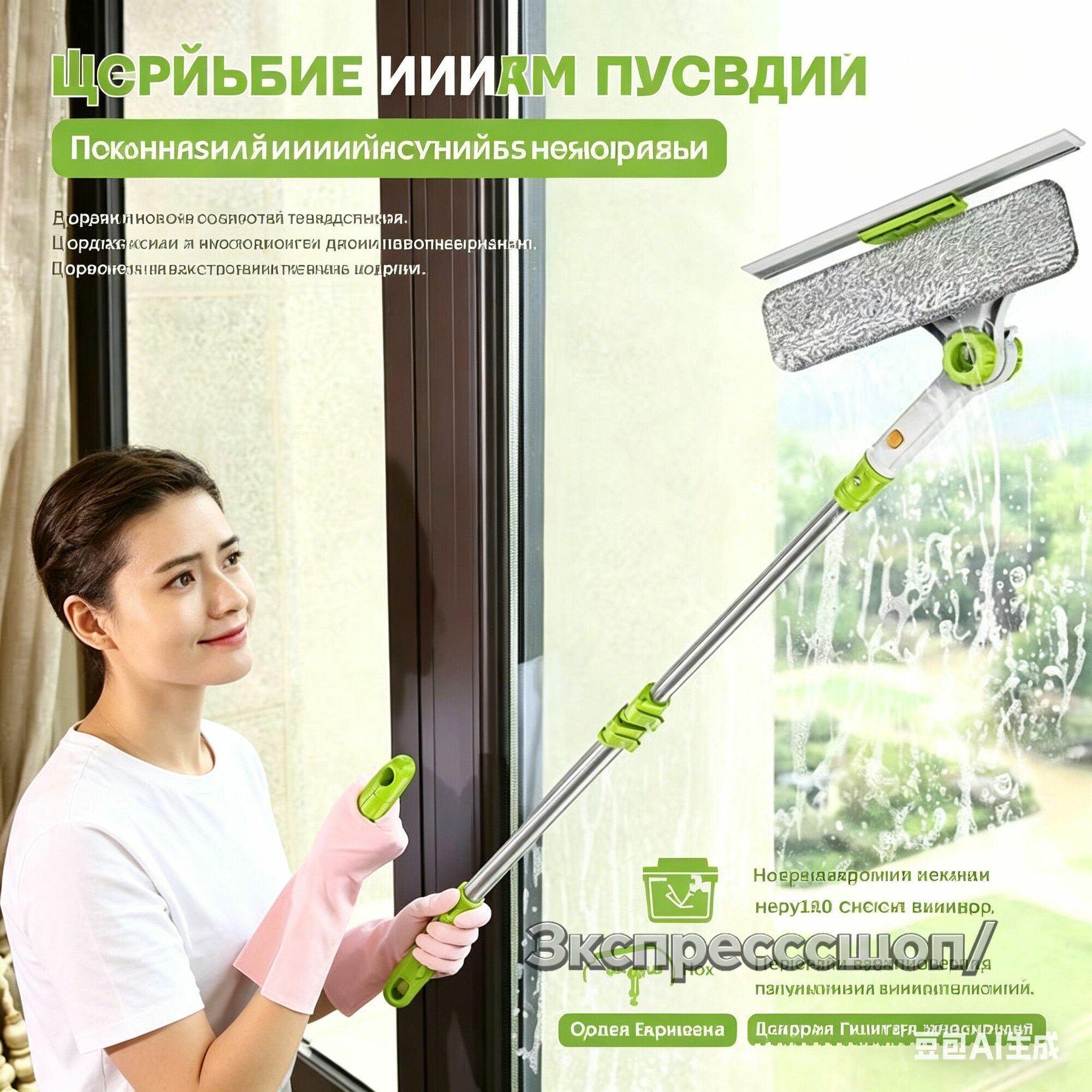 Мойка окон с U-образной ручкой, 3 в 1, регулируемая, 75-155 см