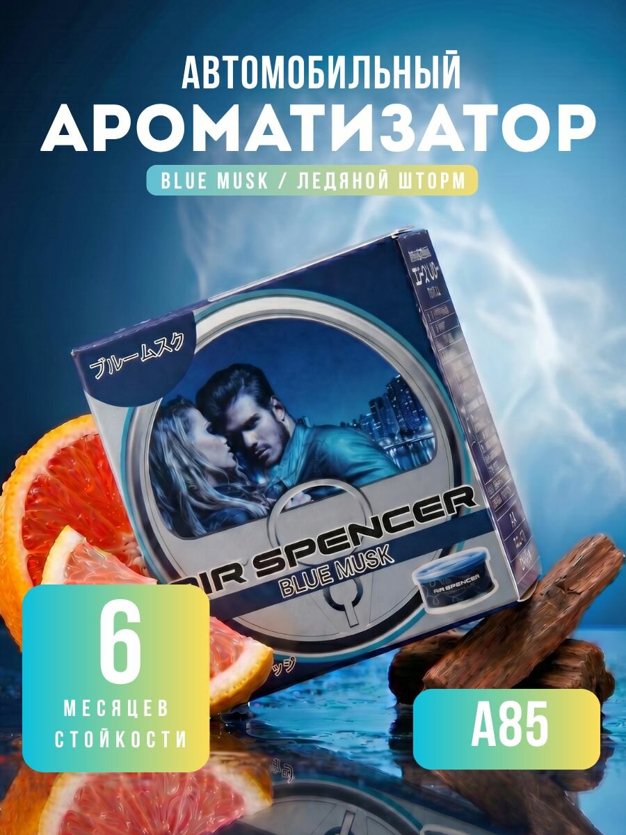 Ароматизатор для автомобиля и дома меловой BLUE MUSK A85 - Ледяной шторм, автомобильный парфюм