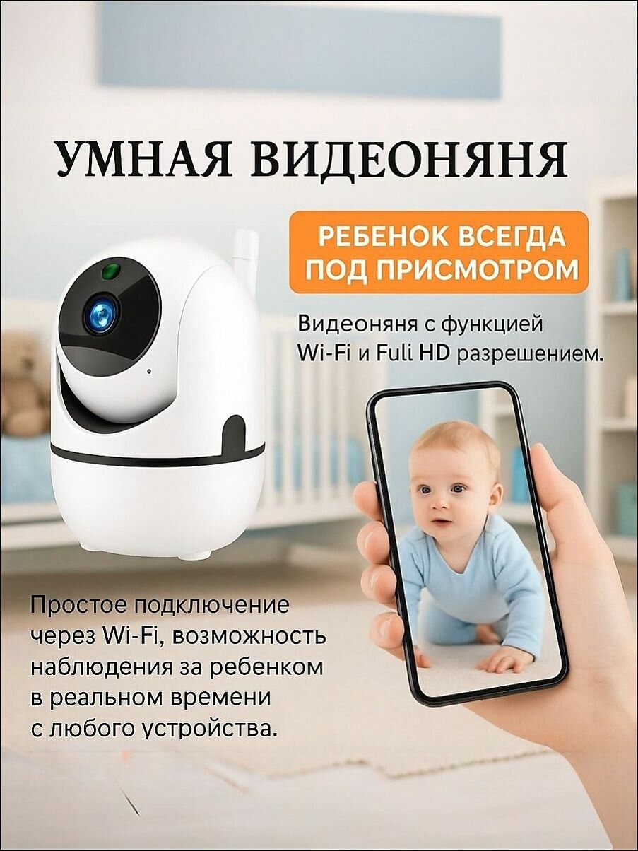 Видеоняня Baby Monitor, Wi-Fi, двусторонняя связь, ночное видение