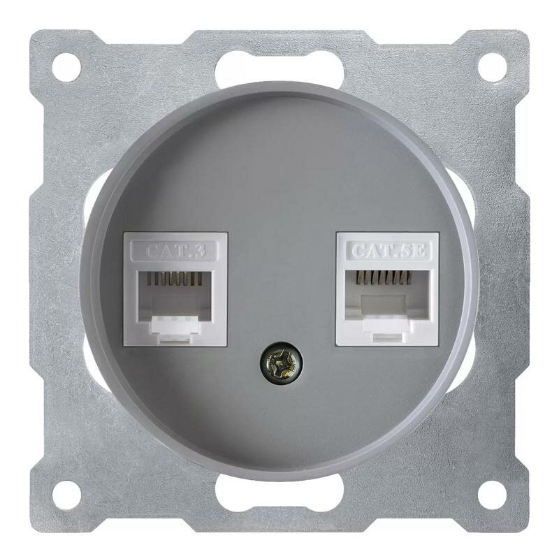 Розетка компьютерная + телефонная 2-м СП Florence RJ45 + RJ11 кат.5E механизм сер. (1E20801302) OneKeyElectro 2172840