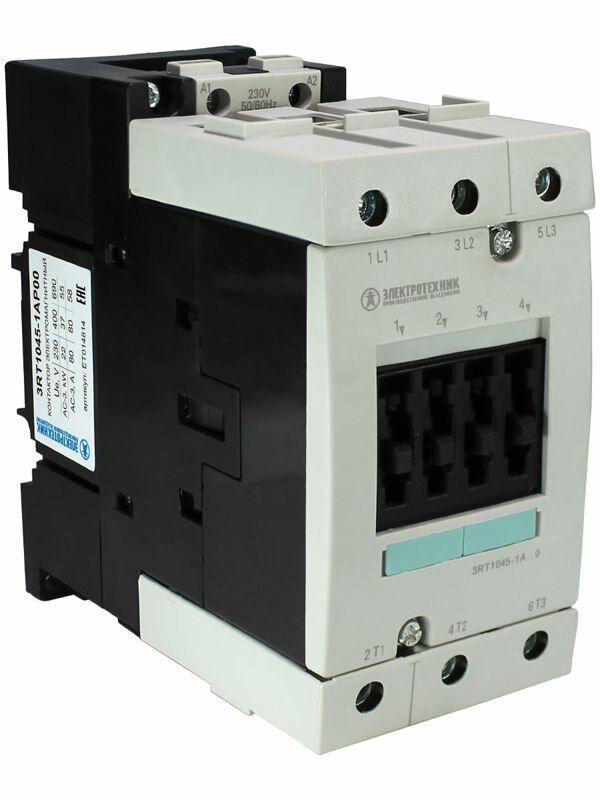 Контактор электромагнитный 3RT1045-1AP00 3-пол. 80А AC-3 37кВт/400В 230В AC 50Гц типоразмер S3 винт. клеммы IP20 Электротехник ET014814