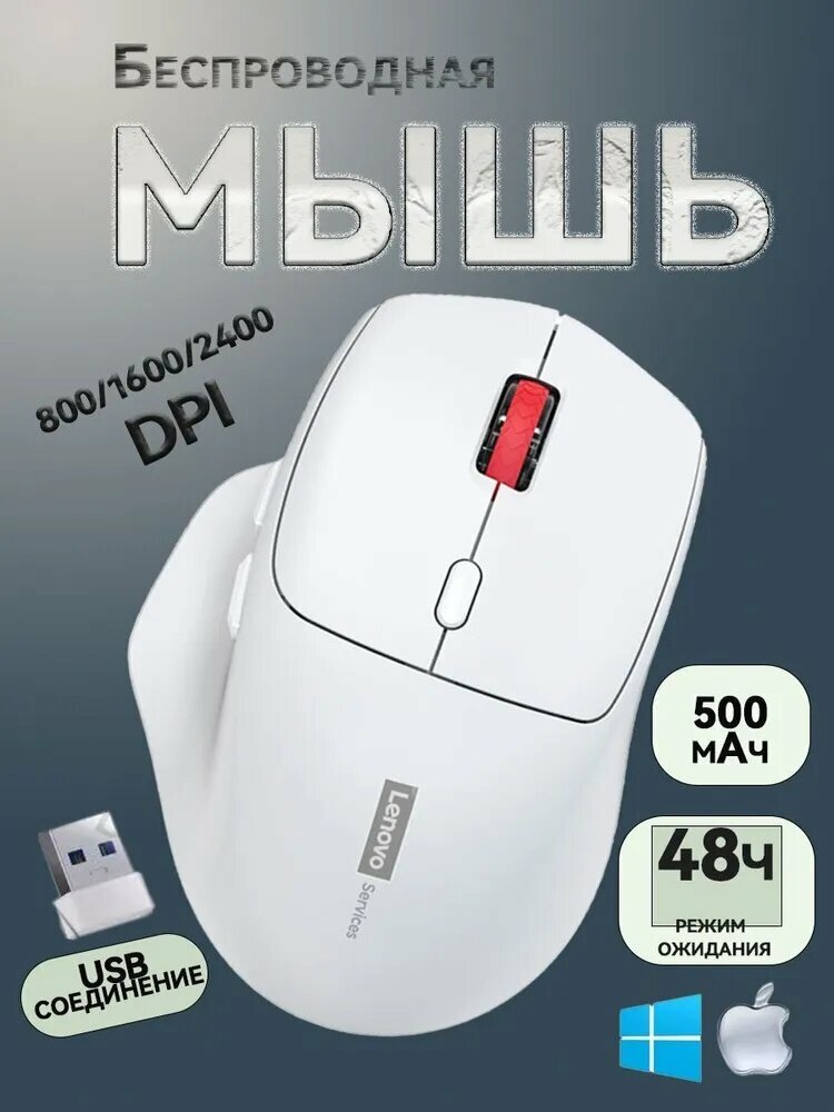 Lenovo Мышь беспроводная, разноцветный, беспроводная компьютерная мышь с USB-приемником для работы и учебы