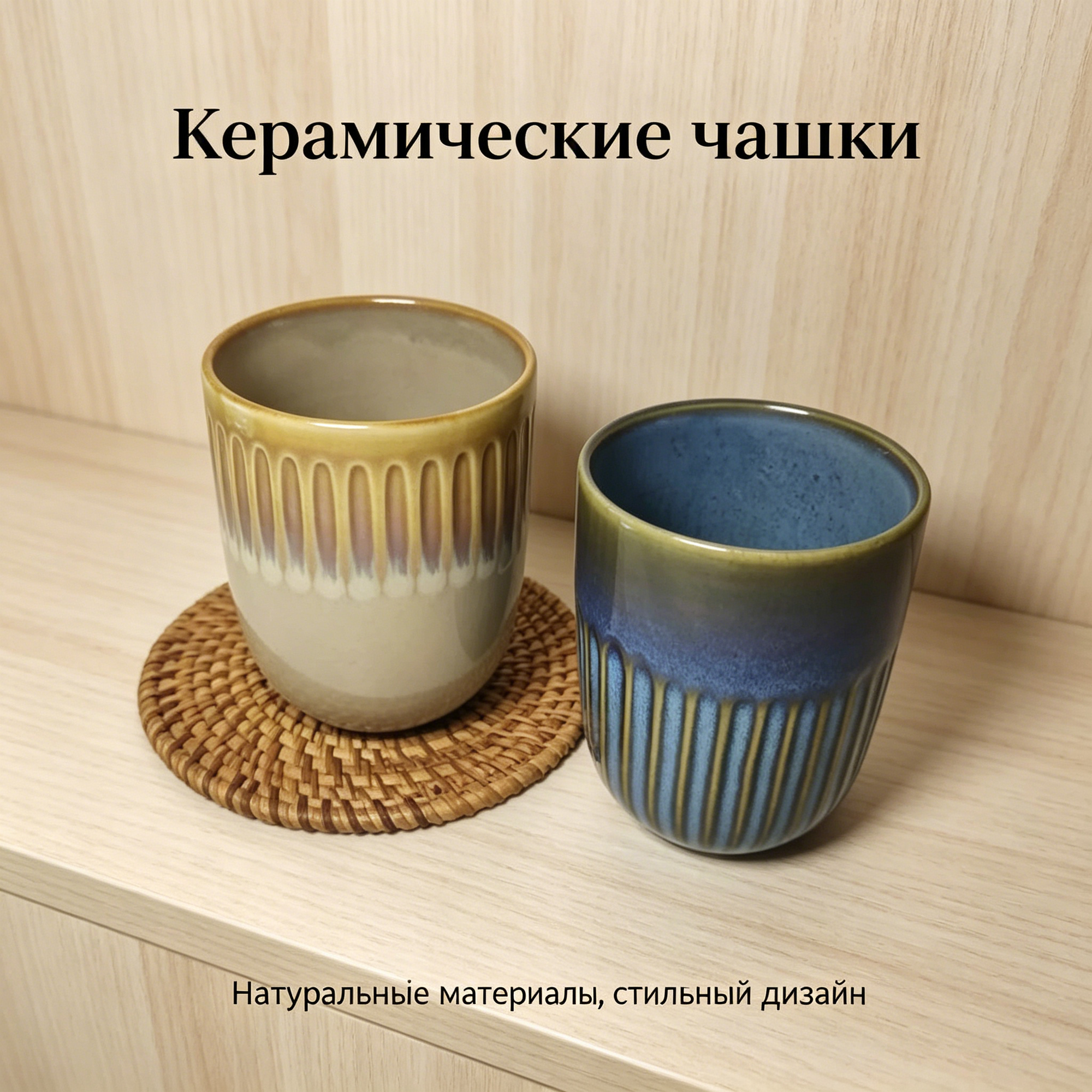 Стаканы керамика набор 2 шт кружки керамика серо-коричневый цвет для кофе чая 260 мл набор стаканов чашка керамическая