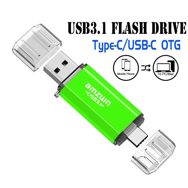 Флэш-накопитель amzwn 64 ГБ Type-C, зеленый