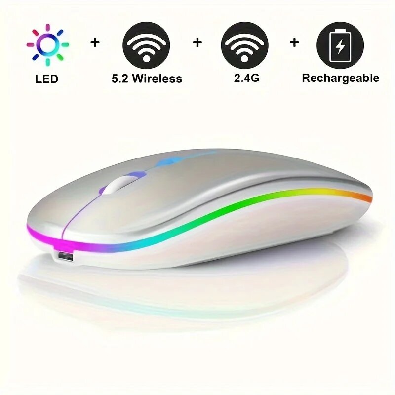 Беспроводная мышь 2.4G/5.2G LED, Sliver
