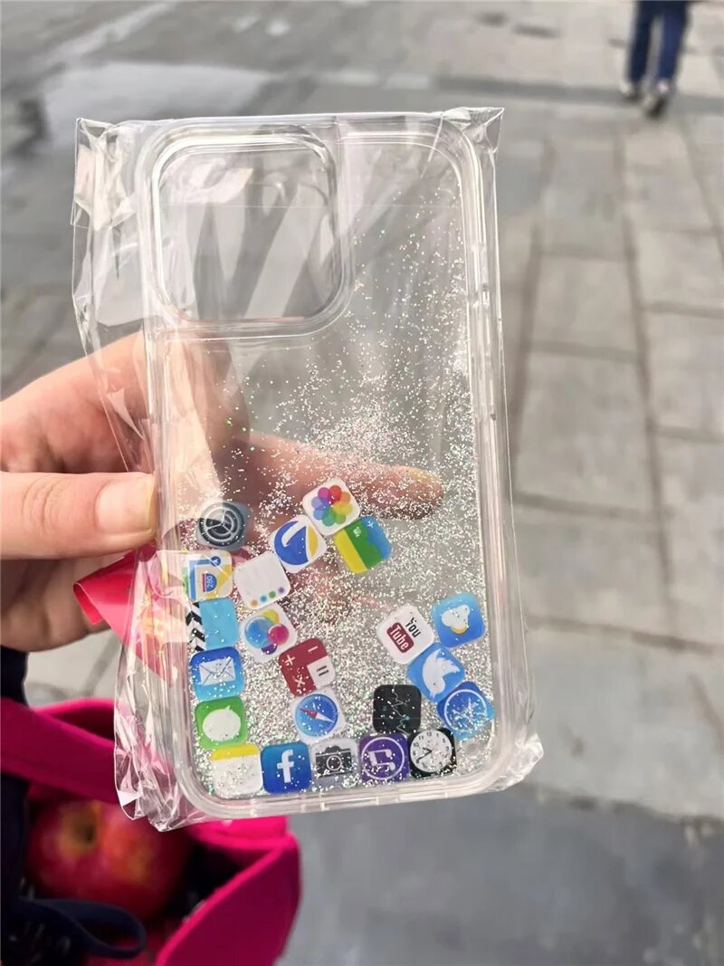 Чехол для телефона для iphone 16, 15, 14, 13, 12, Mini 11 Pro XSMax 15, 14 Plus, прозрачный жидкий блестящий чехол с зыбучим песком, милый чехол