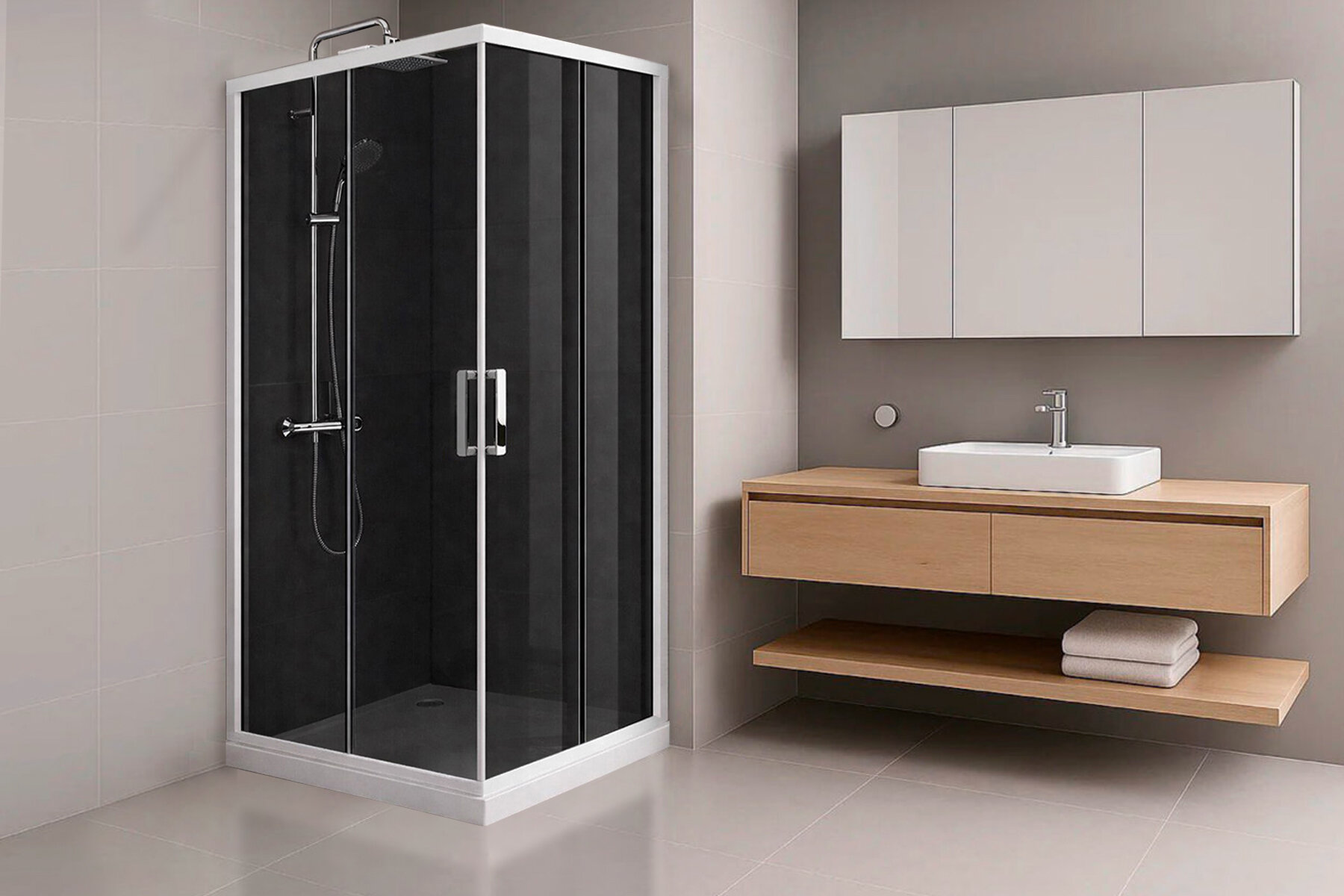 Душевой уголок RB HPD-G 85х85х200 тонированное стекло, белый профиль