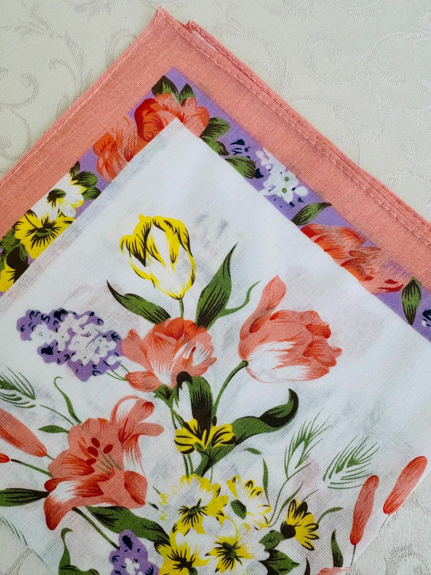 Платок Pastel для мужчин,40х40 см, оранжевый, розовый, белый, голубой — фото 1