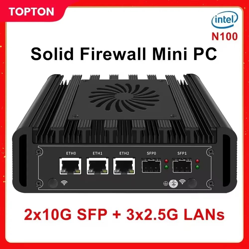 Мини-ПК Topton i3-N300 0GB 0GB 2x10G SFP+ 3x2.5G LAN